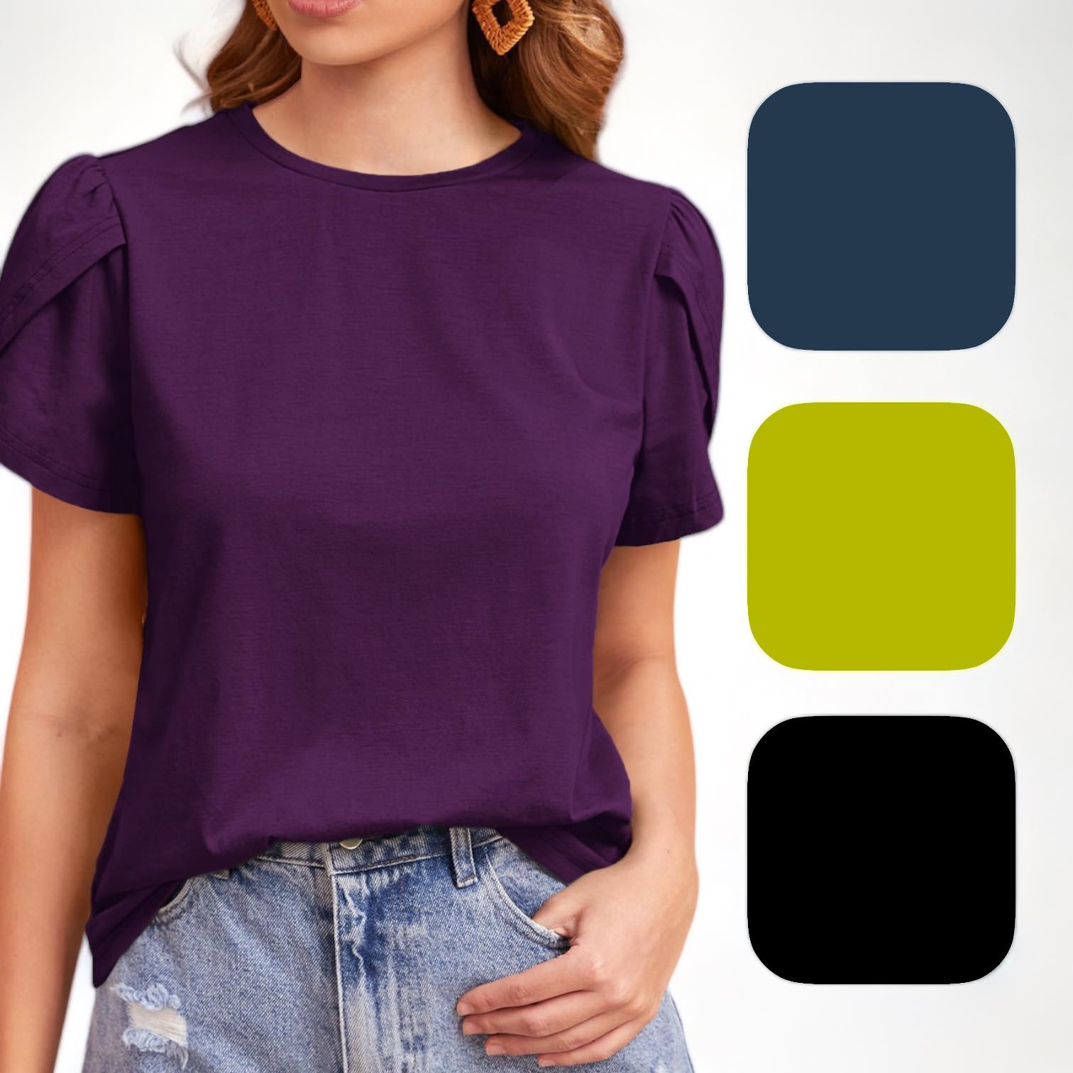 BLUSA Knit Petal Sleeves Basic Top – Indiana Jane MNL