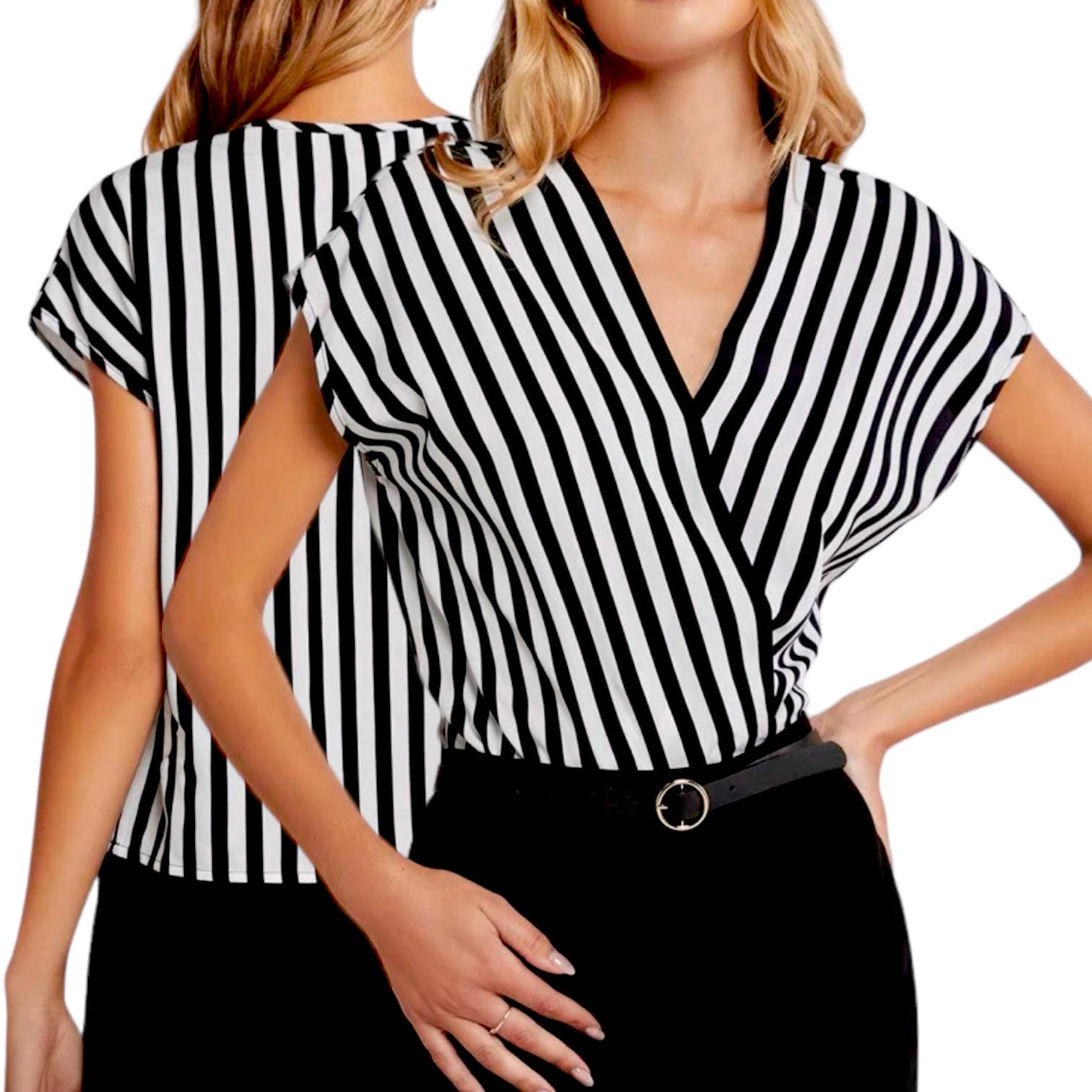 GBOSS Overlap V Neck Stripe Elegant Top – Indiana Jane MNL