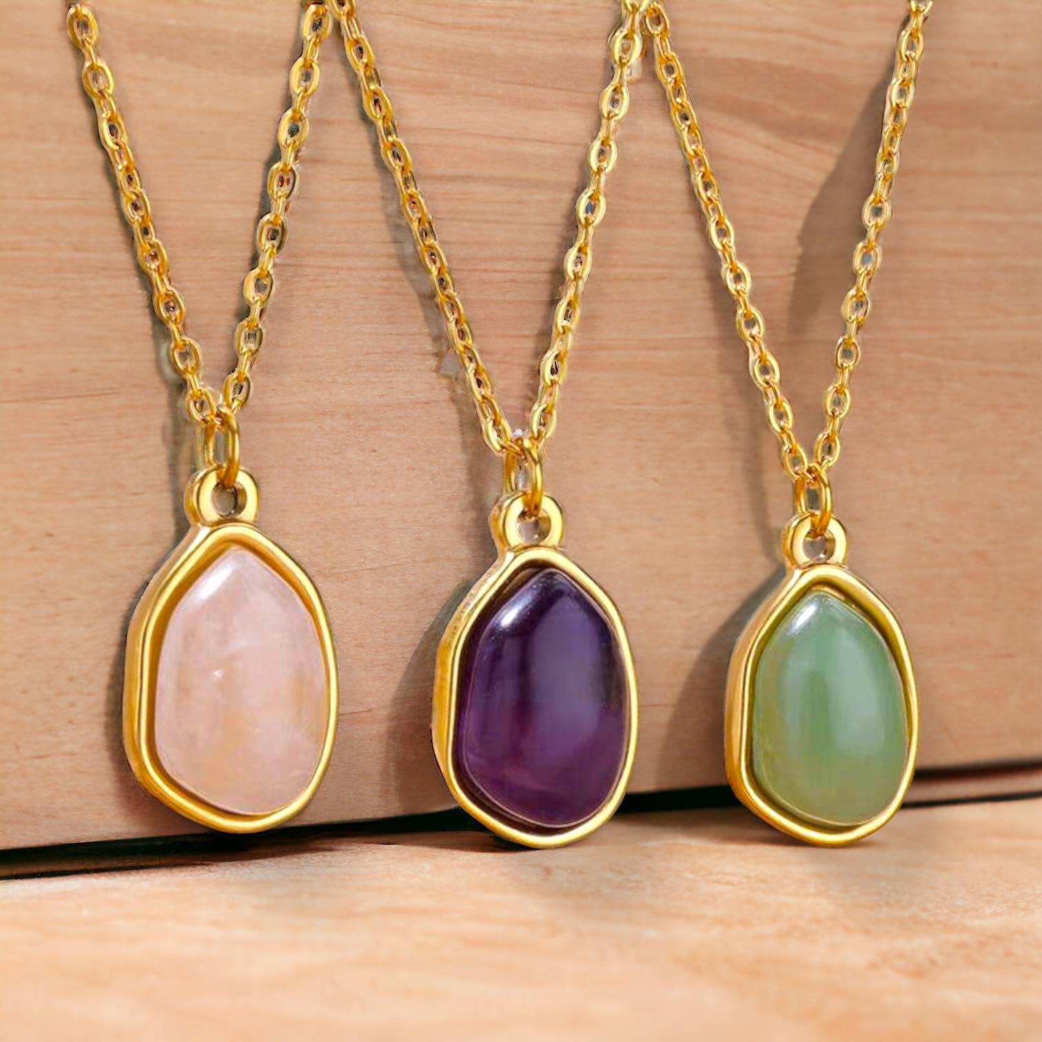 BLING Lucky Charm Stone Pendant Stainless Steel Chain Necklace ...